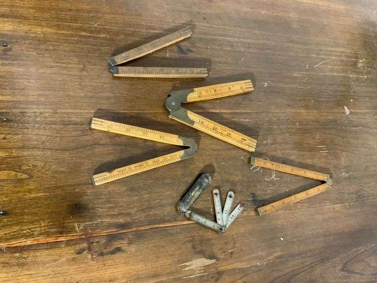 Collection of Vintage Wooden Folding Rulers with One Small Metal ...