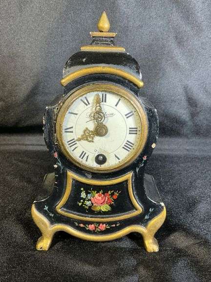 Du Chateau Swiss Made Black Mantel Clock/Music Box With Floral Design ...