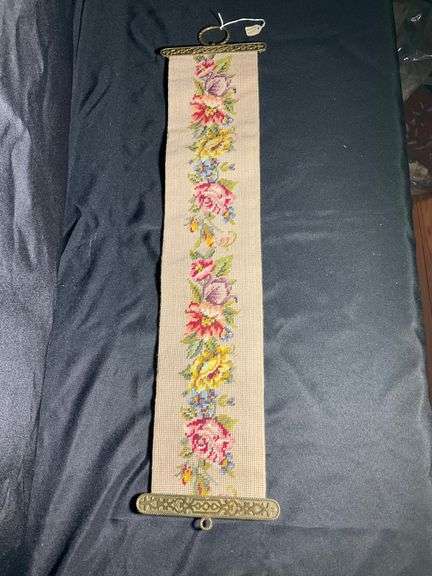 Handmade Embroidered Floral Bell Pull with Ornamental Brass Ends ...