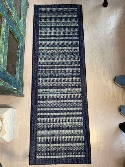 Blue and White Striped Runner Mat, 60” x 20” - Coastal Downsizing LLC