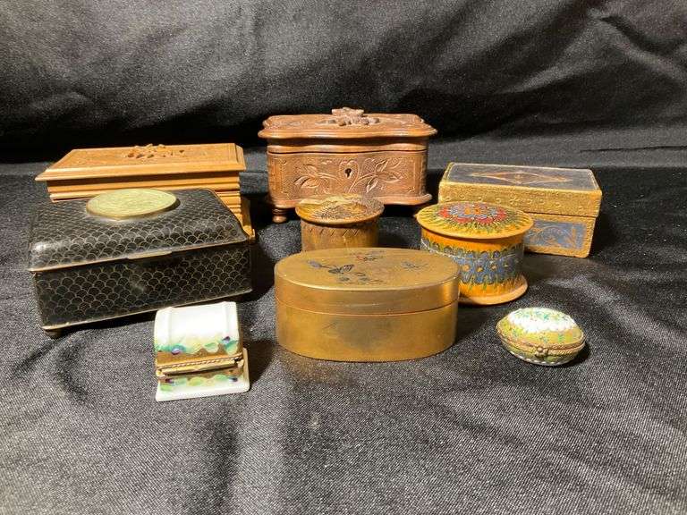 Assorted Decorative Boxes Including Limoges and Wooden Examples ...