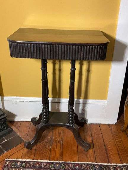 Wooden Table with Reeded Apron and Turned Legs - Coastal Downsizing ...