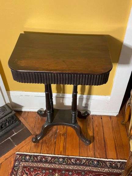Wooden Table with Reeded Apron and Turned Legs - Coastal Downsizing ...