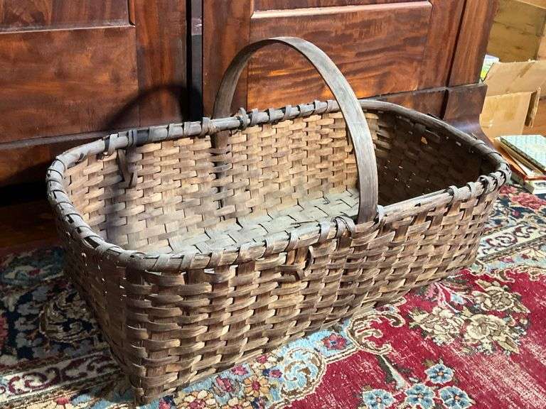 Rustic Woven Wooden Basket with Handle - Coastal Downsizing LLC