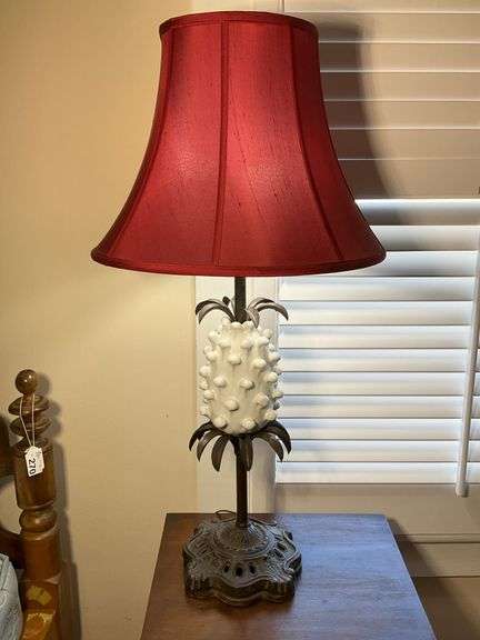 36-Inch Table Lamp with Red Shade and Sculptural Metal Base - Coastal ...