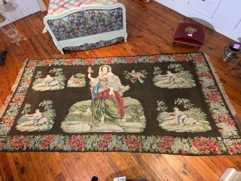 Large Handwoven Wool Rug with Religious and Floral Motifs - Coastal ...