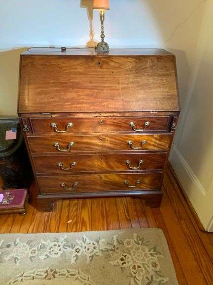 Mahogany Drop-Front Secretary Desk with Brass Hardware - Coastal ...