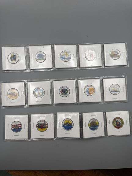 Collection of 15 United States Colorized State Quarter Coins in ...