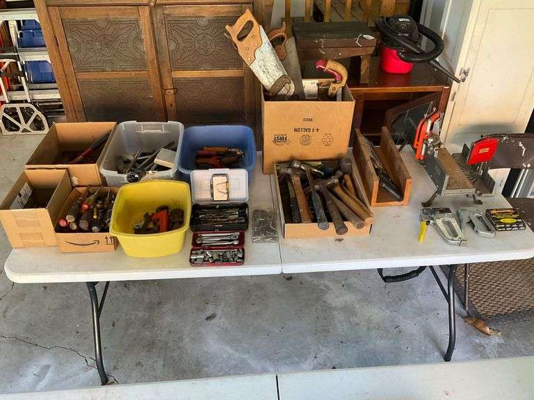 Assorted Hand Tools Including Wrenches, Hammers, Saws, and Accessories ...