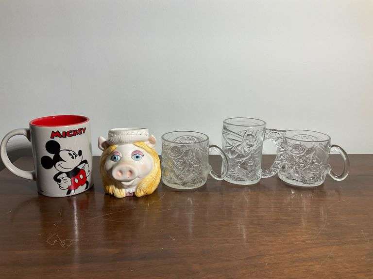 Collection of Ceramic and Glass Mugs Featuring Mickey Mouse, Miss Piggy ...