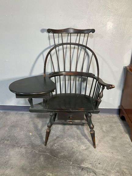 Antique-Style Black Windsor Writing Armchair with Drawers - Coastal ...