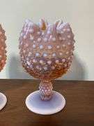 Pair of Pink Iridescent Glass Hobnail Compote Vases - Coastal ...