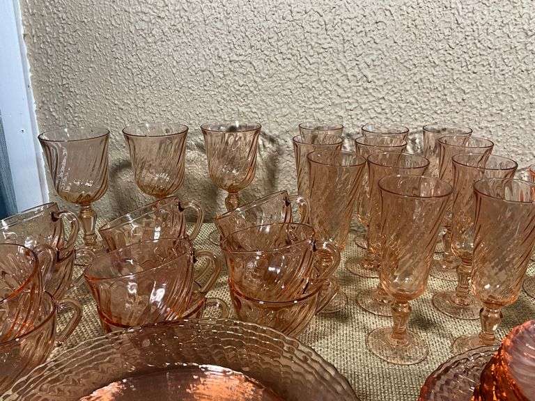 Arcoroc France Pink Swirl Glass Dinnerware Set - Coastal Downsizing ...