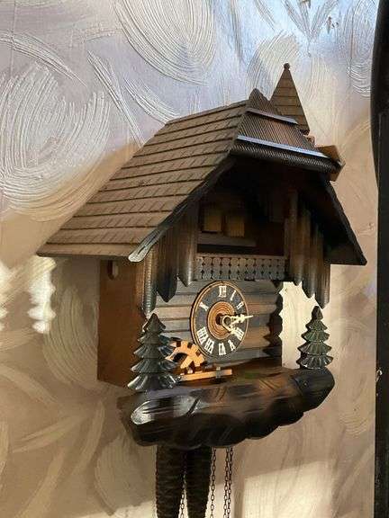 Wooden Chalet-Style Cuckoo Clock with Chain Pull Weights - Coastal ...