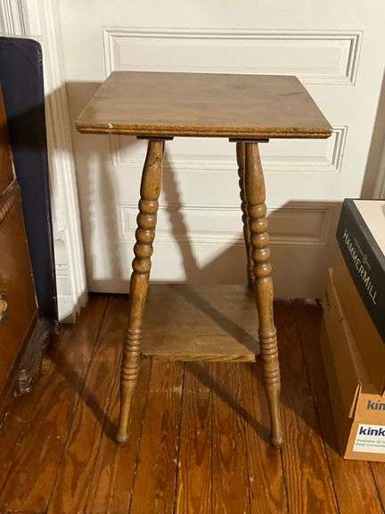 Wooden Side Table with Spindle Legs and Lower Shelf - Coastal Downsizing