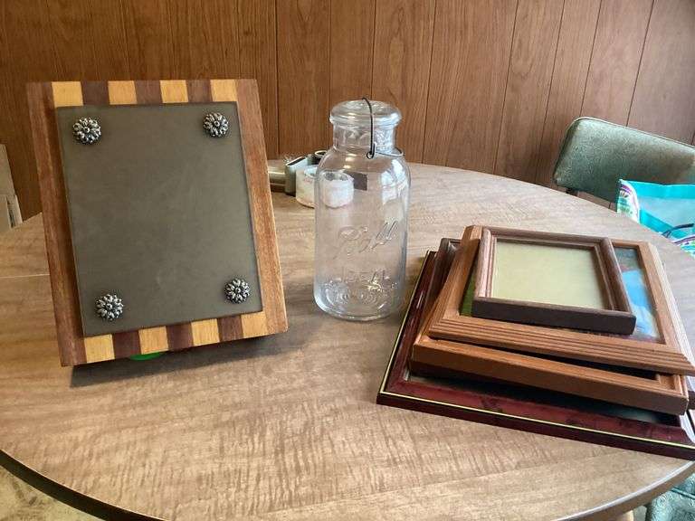 VARIOUS PICTURE FRAMES AND BALL JAR - Currie Auction Service
