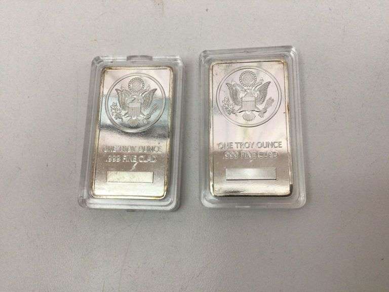 2 ONE TROY OUNCE .999 FINE CLAD SILVER BARS - Currie Auction Service