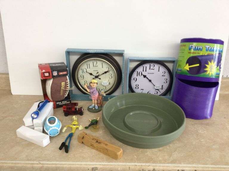 BOX OF CLOCKS & MISC - Currie Auction Service