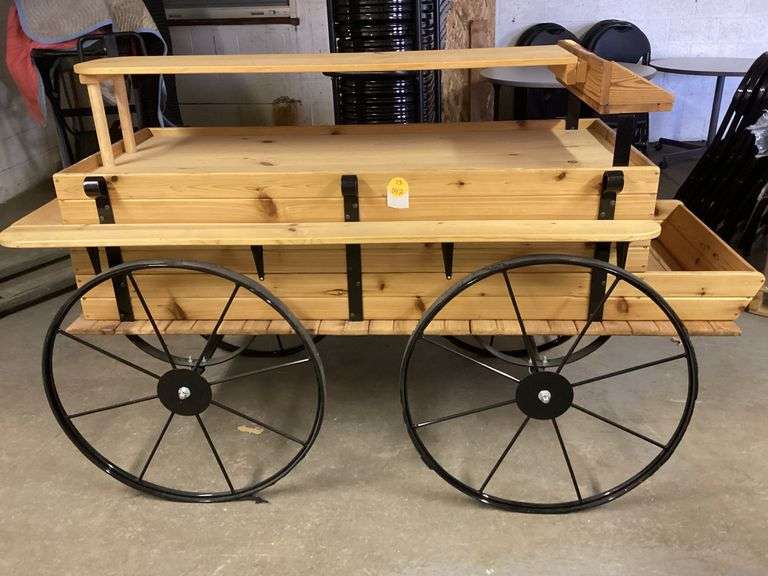 WOODEN WAGON DISPLAY/SERVING TABLE WITH STORAGE COMPARTMENT - Currie ...