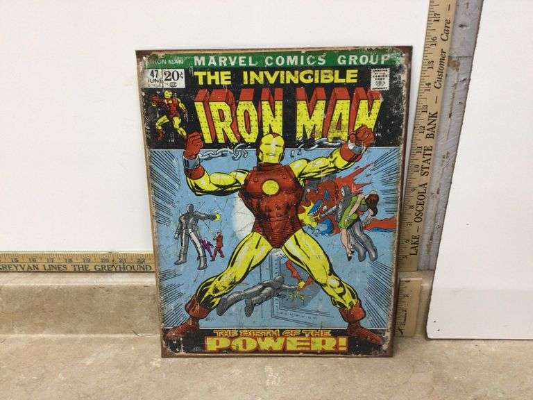12-1/2"X16" MARVEL IRON MAN METAL SIGN - Currie Auction Service