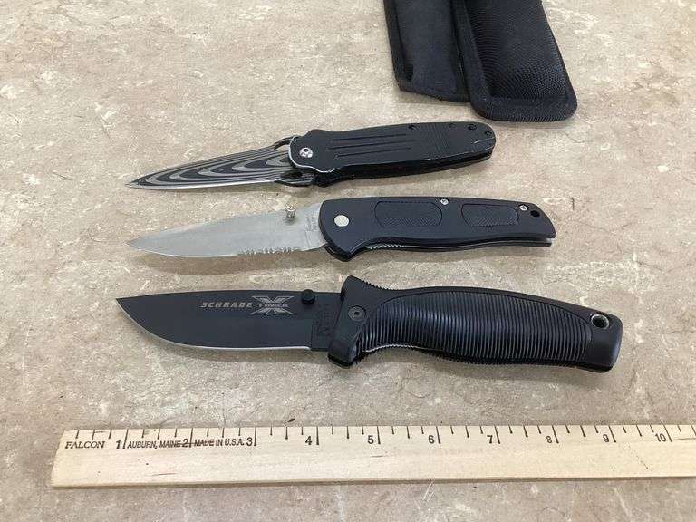 SCHRADE X TIMER KNIFE IN CASE AND 2 OTHER POCKET KNIVES (1 WITH CASE ...