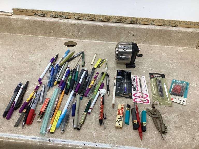 MISC PENS, LEADS, AND X-ACTO PENCIL SHARPENER - Currie Auction Service