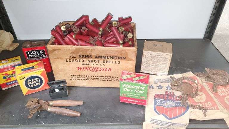 Lot Vintage Hunt Club Decor Shotgun Shell Advertising Boxes Shot Bags ...