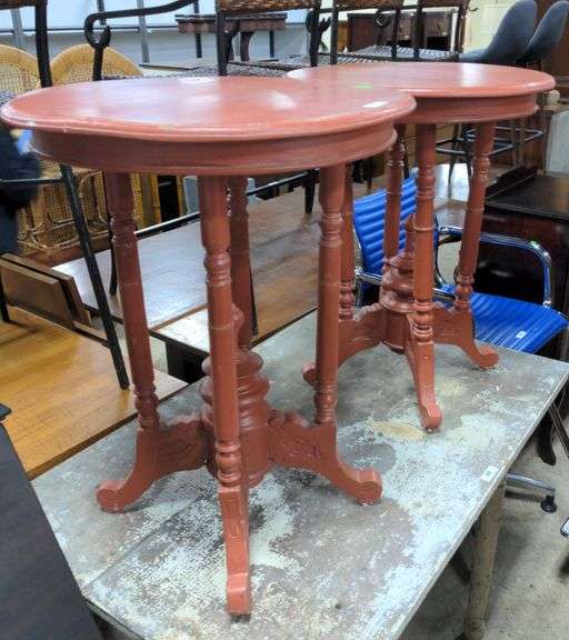 Pair red end tables - Dixon's Auction at Crumpton