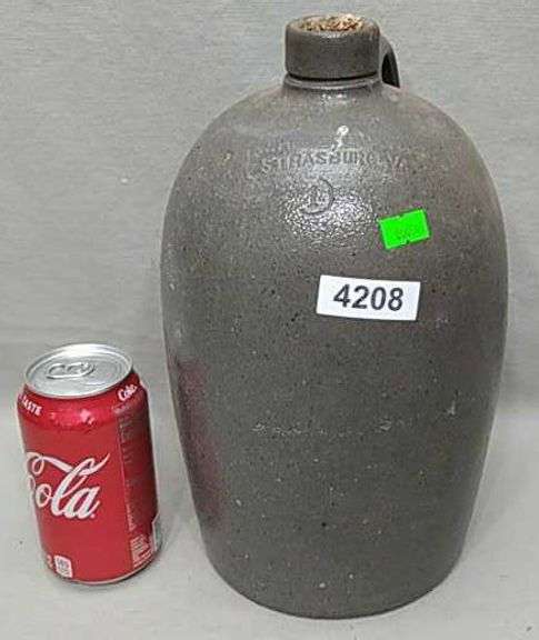 Antique Lehew Strasburg stoneware jug - Dixon's Auction at Crumpton