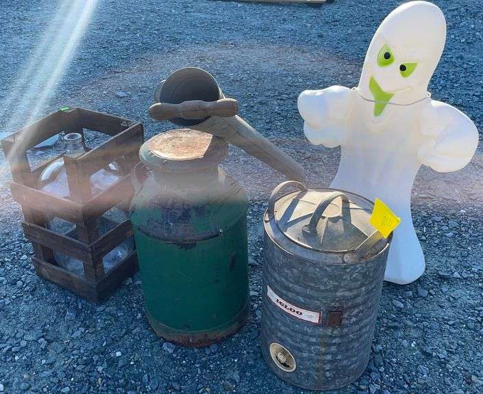 ghost blow mold and milk can lot - Dixon's Auction at Crumpton