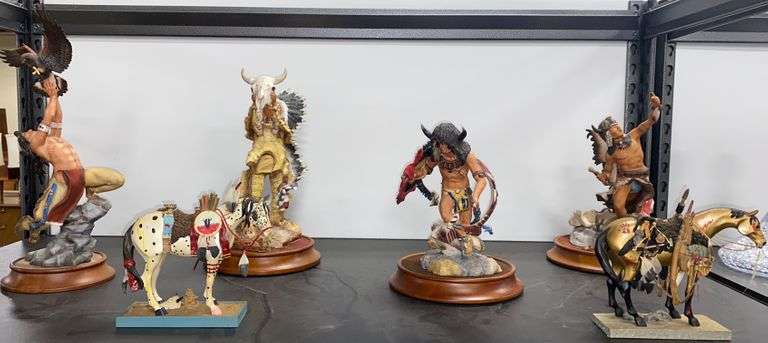 Lot (6) Painted Porcelain & Resin Indian & Horse Statues - Dixon's ...