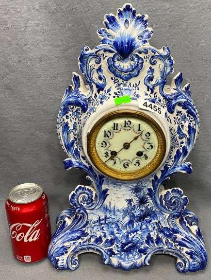 Antique Delft porcelain mantle clock - Dixon's Auction at Crumpton