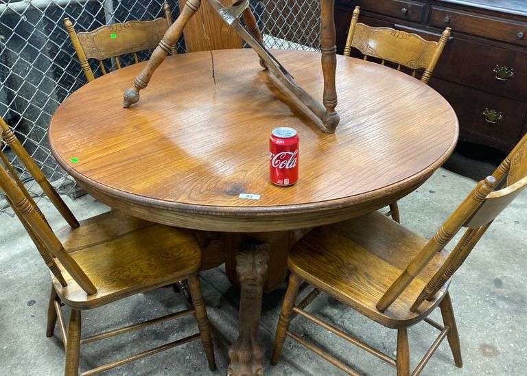 Carved oak dining table and four pressed back chairs - Dixon's Auction ...