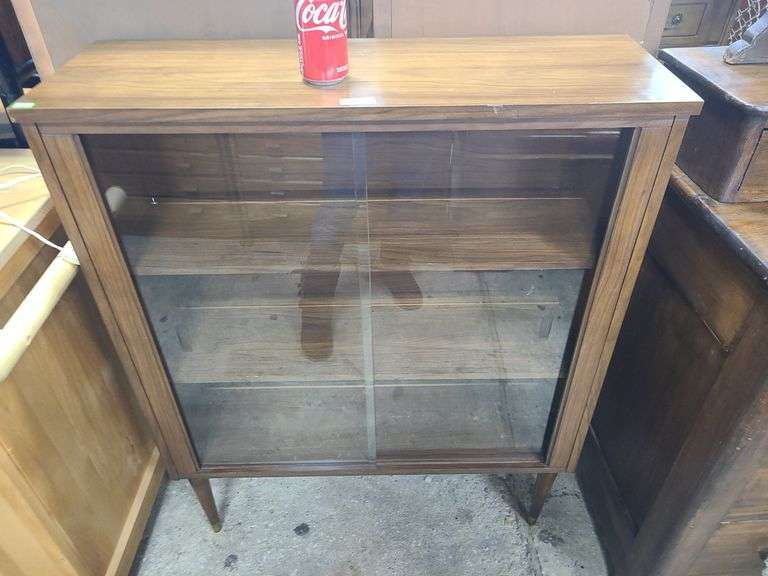 MCM sliding door bookcase hutch, small chips - Dixon's Auction at Crumpton