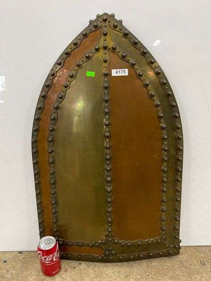 Antique brass and copper shield wall hanging - Dixon's Auction at Crumpton