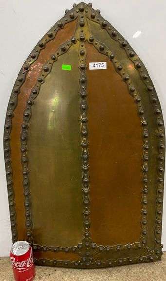 Antique brass and copper shield wall hanging - Dixon's Auction at Crumpton