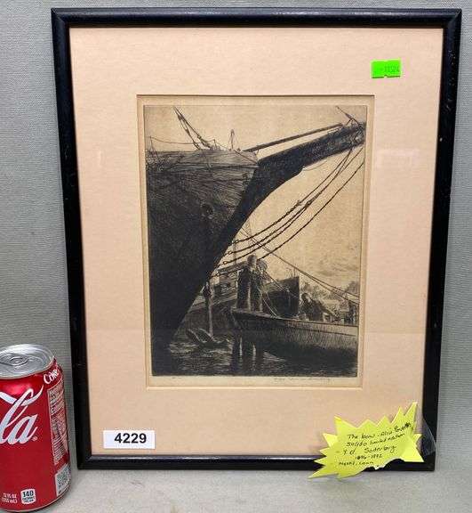Y.E. Soderberg etching of ship - Dixon's Auction at Crumpton