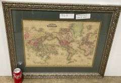 1863 Johnson's World Map - Dixon's Auction at Crumpton