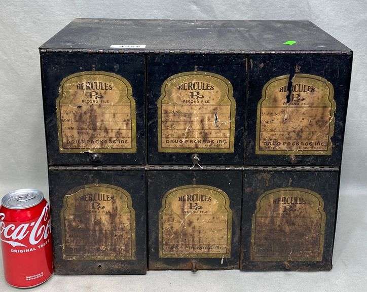 Vintage Hercules Drug Packing Inc. apothecary cabinet - Dixon's Auction ...