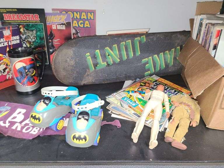 Lot Vintage Toys, Marx Action Figures, Comic Books, Skateboard, Batman ...
