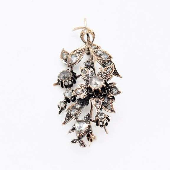 14k Gold rose cut diamond flower brooch - Dixon's Auction at Crumpton