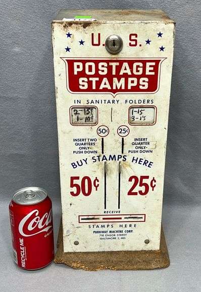 Vintage coin op postage stamp vending machine - Dixon's Auction at Crumpton