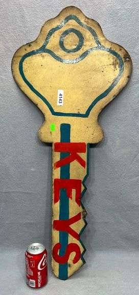 Vintage painted metal KEYS advertising sign - Dixon's Auction at Crumpton