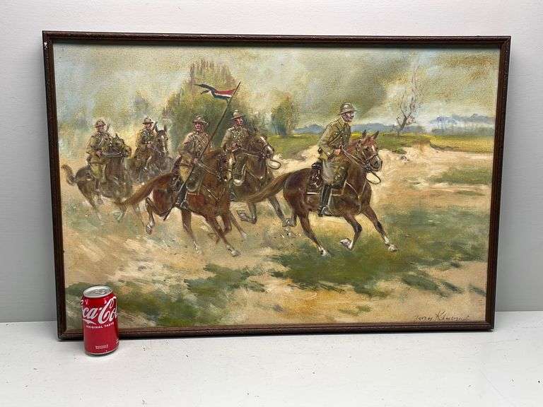 Continental oil on canvas cavalry scene painting - Dixon's Auction at ...