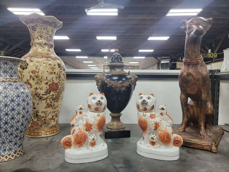 Lot Staffordshire Dogs, Pottery Urn, Vases , Dog Statue - Dixon's ...