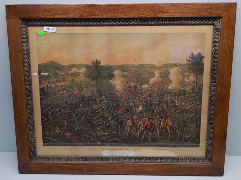 LG Vintage Battle of Gettysburg Print Antique Frame - Dixon's Auction ...