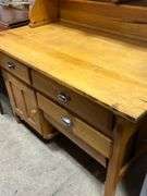 Antique mixed woods farmhouse kitchen work table with hutch top - Dixon ...