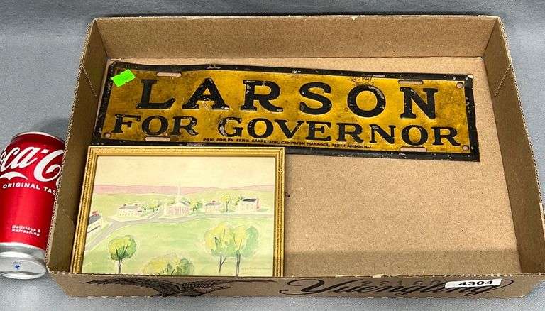 Vintage political campaign sign + watercolor - Dixon's Auction at Crumpton
