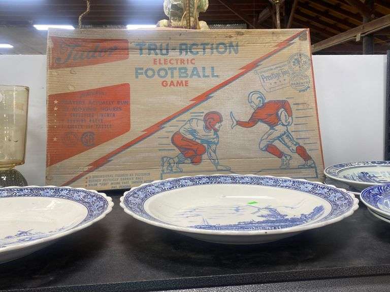 Lot LG Delft Style Decorated Charger Plates, Tru-Action Football Game ...