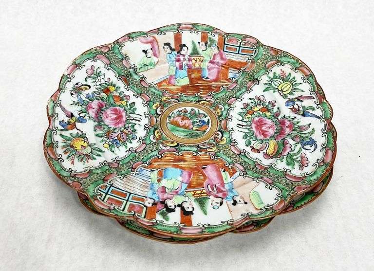 2 Chinese Export Rose Medallion Scalloped Plates - Dixon's Auction at ...